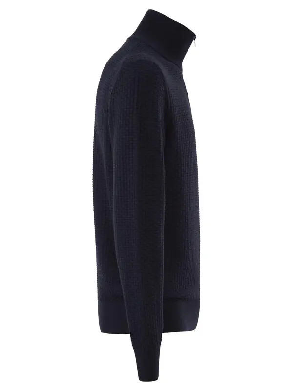 BOSS Textured Cotton Sweater With High Neck And Zip