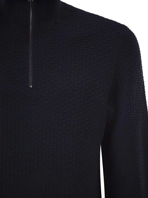 BOSS Textured Cotton Sweater With High Neck And Zip