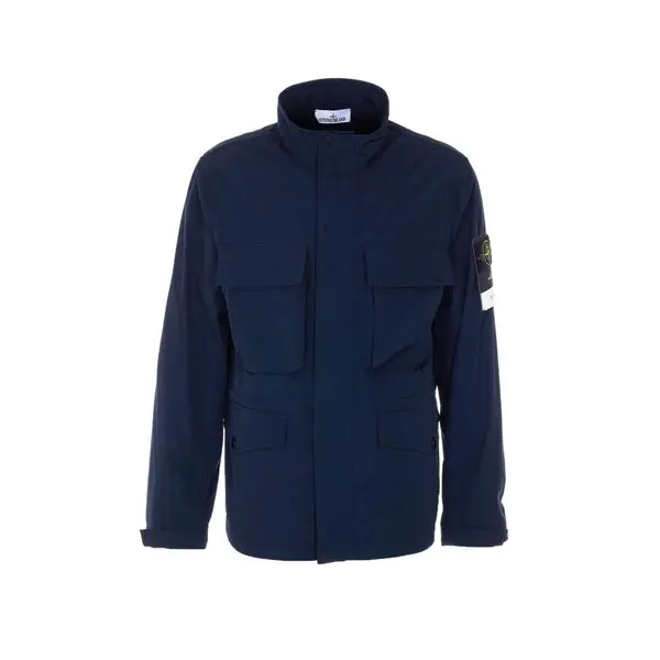 Stone Island Logo Micro Twill Jacket - Blue