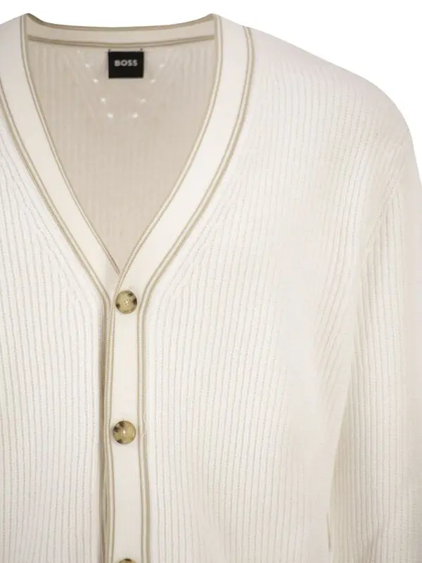 BOSS Ribbed Cotton Cardigan With Contrast Buttons