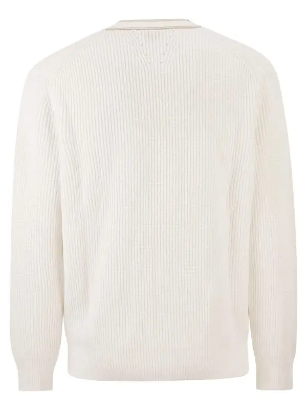 BOSS Ribbed Cotton Cardigan - White