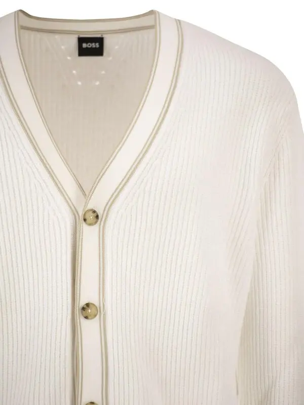 BOSS Ribbed Cotton Cardigan - White