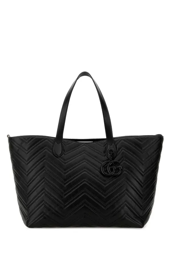Gucci Leather Large Gg Marmont Shopping Bag - Black