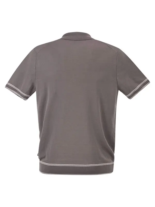 BOSS Linen And Viscose Polo Shirt With Zip And Contrast Trims - Gray