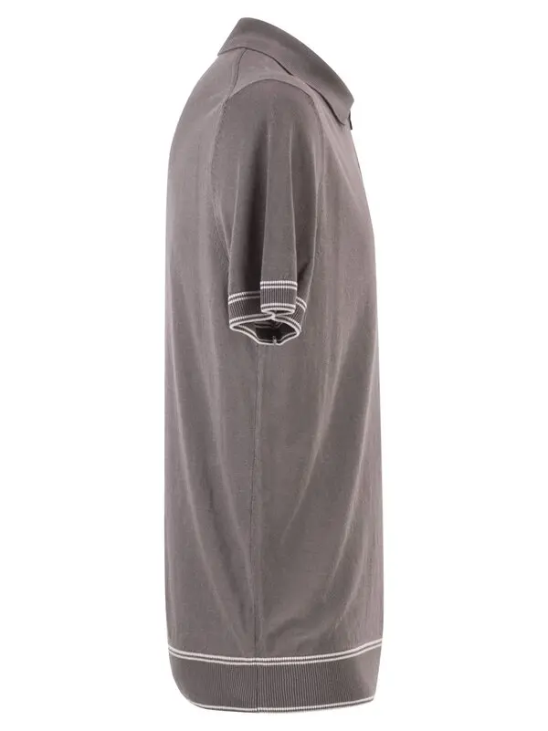 BOSS Linen And Viscose Polo Shirt With Zip And Contrast Trims - Gray
