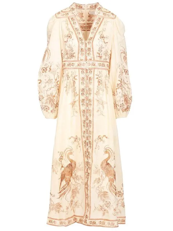 Zimmermann Indra Plunge Midi Dress - Multicolor