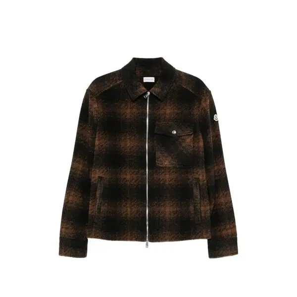 Moncler Check Pattern Shirt Jacket - Brown