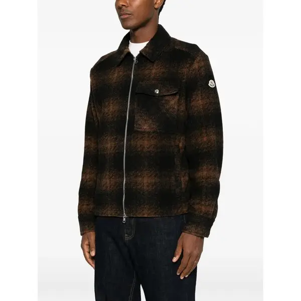 Moncler Check Pattern Shirt Jacket - Brown