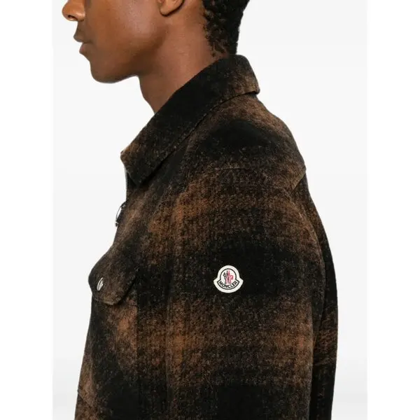 Moncler Check Pattern Shirt Jacket - Brown