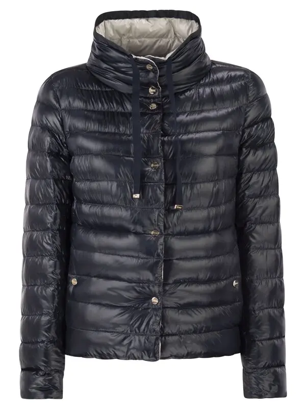 Herno Reversible Ultra-light Nylon Down Jacket With Funnel Neck - Blue