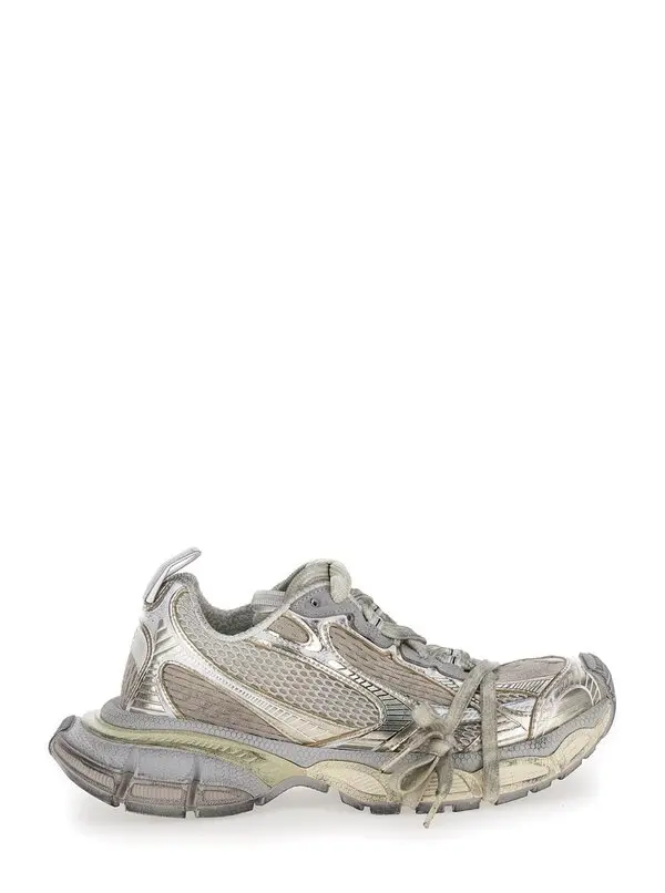 Balenciaga 3xl' Metallic Low Top Sneakers With Logo Detail In Tech Fabric - Silver