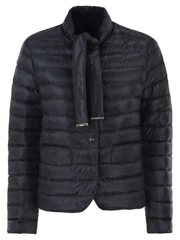 Herno Ultra-light Nylon Down Jacket With Funnel Neck And Adjustable Ribbons - Blue