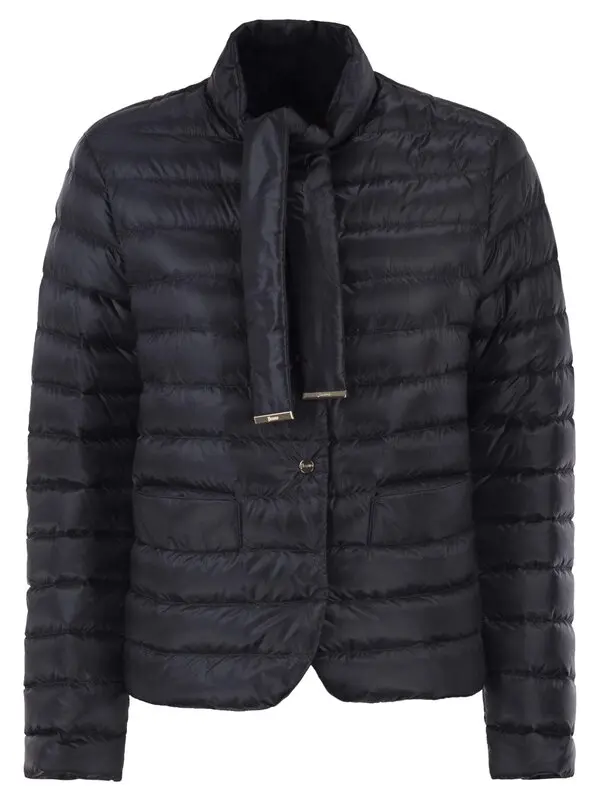 Herno Ultra-light Nylon Down Jacket With Funnel Neck And Adjustable Ribbons - Blue