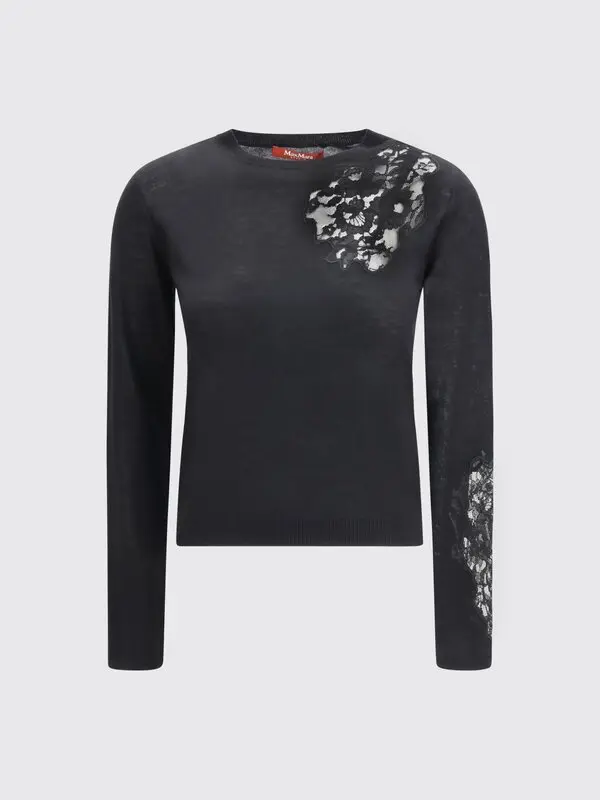 Max Mara Silk And Wool Knit Top With Lace Details - Black