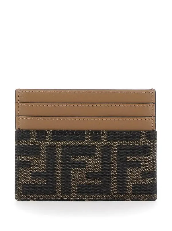 Fendi Card Holder With Ff All-over Motif In Fabric For - Brown