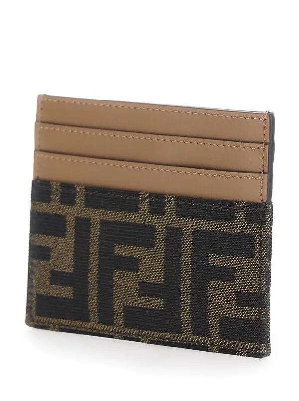Fendi Card Holder With Ff All-over Motif In Fabric For - Brown