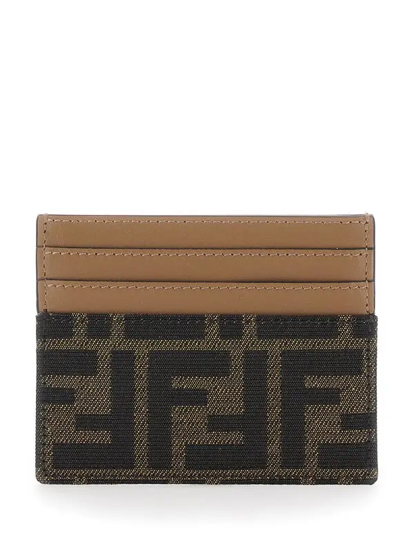 Fendi Card Holder With Ff All-over Motif In Fabric For - Brown