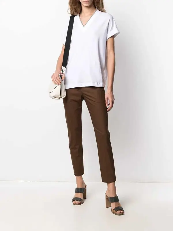 Brunello Cucinelli V-neck Short Sleeve T-shirt - White