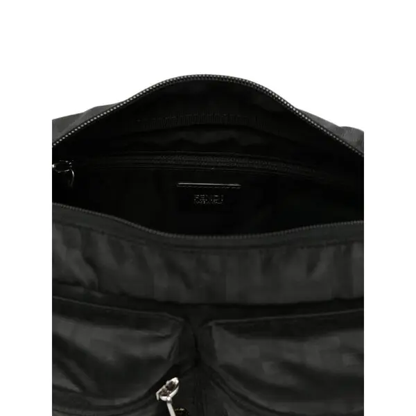 Fendi Ff Logo Jacquard Shoulder Bag - Black