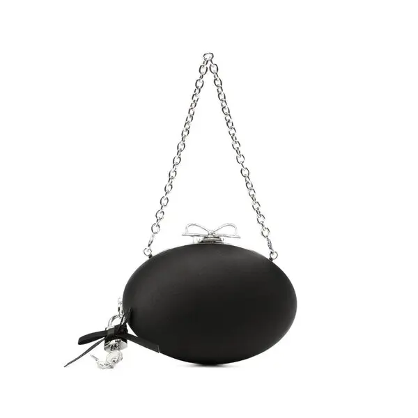 SELF-PORTRAIT Satin Oval Clutch - Black