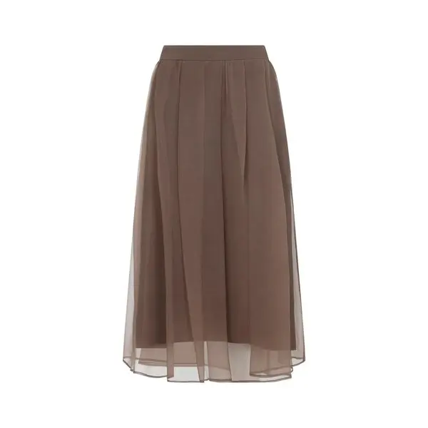 Brunello Cucinelli Midi Voile Skirt - Brown