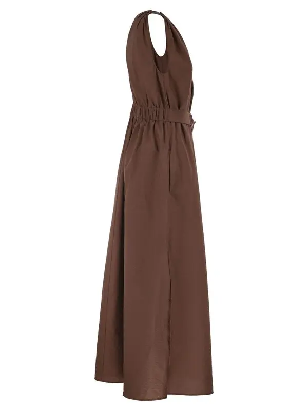 Brunello Cucinelli Techno Cotton Poplin Belted Dress - Brown