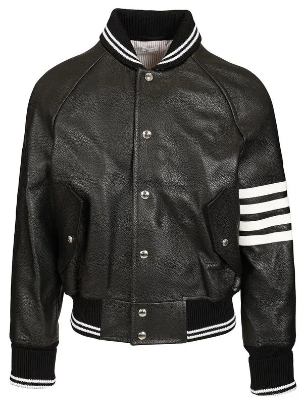 Thom Browne 4-bar Leather Bomber Jacket - Black