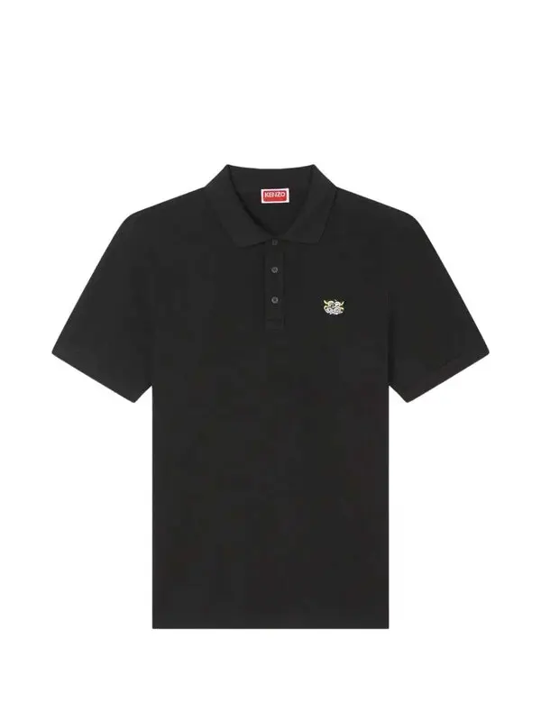 Kenzo Cotton Polo Shirt With Logo Appliqu - Black