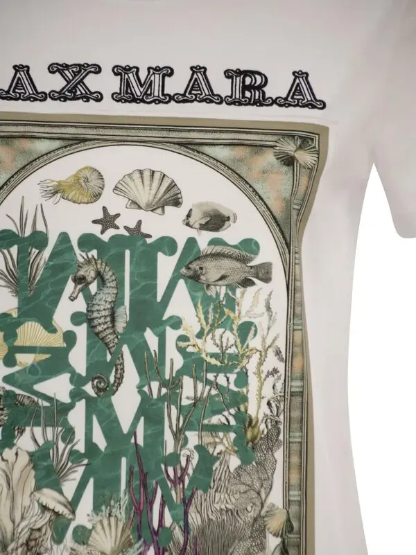 Max Mara Mxmspadino Cotton Jersey T-shirt With Graphic Print - White