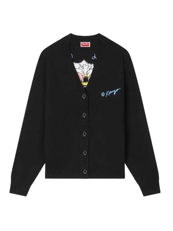 Kenzo Wild Tiger Wool And Cotton Cardigan - Black