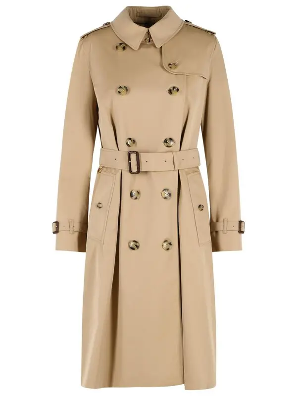 Burberry Long 'kensington' Beige Cotton Trench Coat - Cream