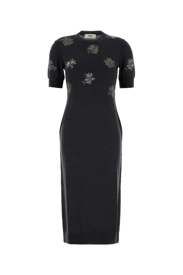 Fendi Charcoal Stretch Wool Dress