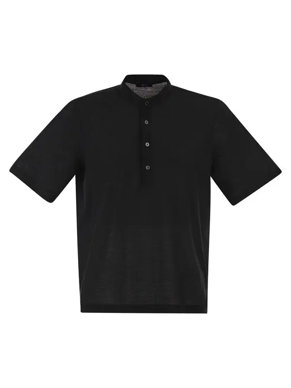 Herno Jersey Polo Shirt With Seraph Collar - Black