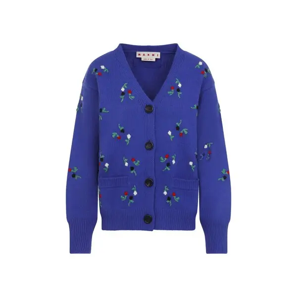 Marni Embroidered Floral Cardigan - Blue