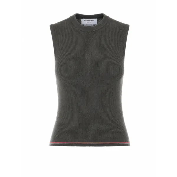 Thom Browne Striped Merino Wool Knitted Tank Top - Gray