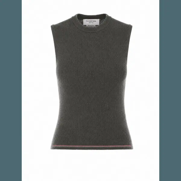 Thom Browne Striped Merino Wool Knitted Tank Top - Gray