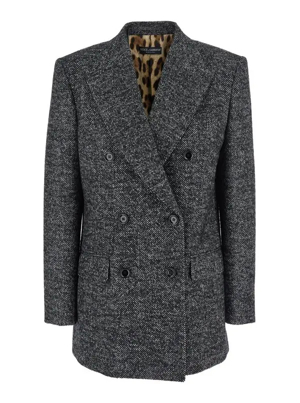 Dolce & Gabbana Grey Double-breasted Jacket With Peak Revers In Wool Blend - Multicolor