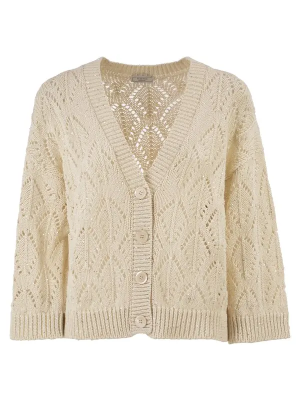 Peserico Cotton Cord Cardigan With Micro Sequins - Cream
