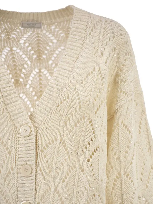 Peserico Cotton Cord Cardigan With Micro Sequins - Cream