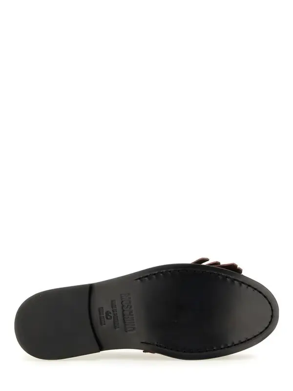 Moschino Croc Effect Leather Moccasin With Fringe And Coin