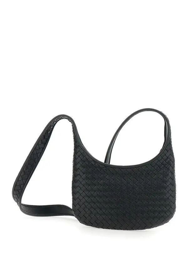 Bottega Veneta Veneto' Shoulder Bag With Fixed Shoulder Strap And All-over Intrecciato Motif In Leather - Black