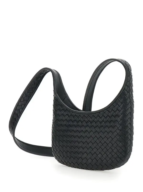 Bottega Veneta Veneto' Shoulder Bag With Fixed Shoulder Strap And All-over Intrecciato Motif In Leather - Black