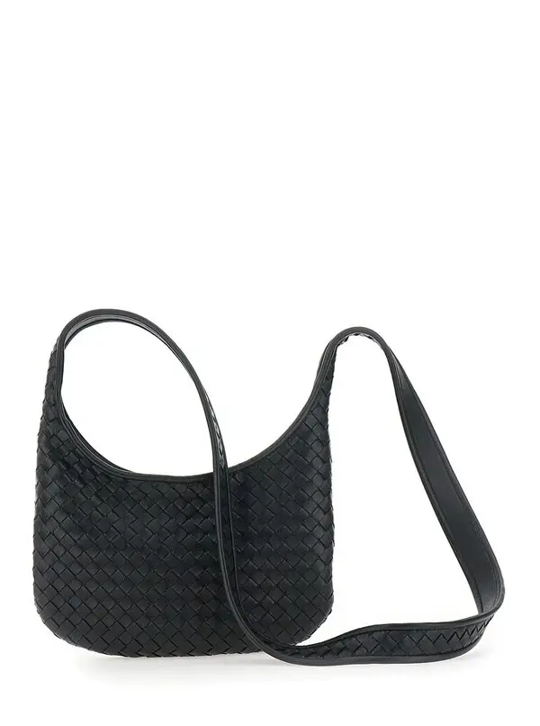 Bottega Veneta Veneto' Shoulder Bag With Fixed Shoulder Strap And All-over Intrecciato Motif In Leather - Black
