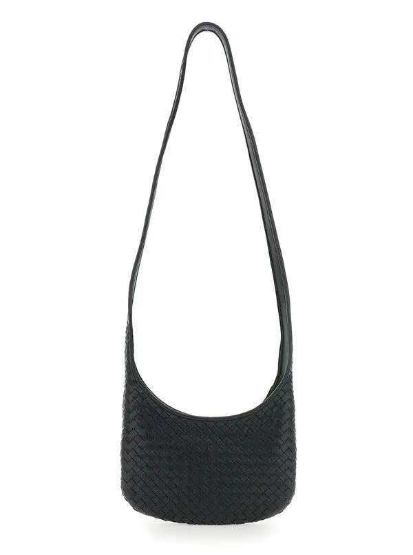 Bottega Veneta Veneto' Shoulder Bag With Fixed Shoulder Strap And All-over Intrecciato Motif In Leather - Black