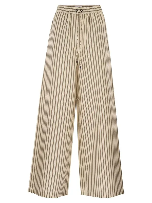 Max Mara Mxmordine Wide-leg Trousers In Striped Cotton And Silk Canvas - Cream