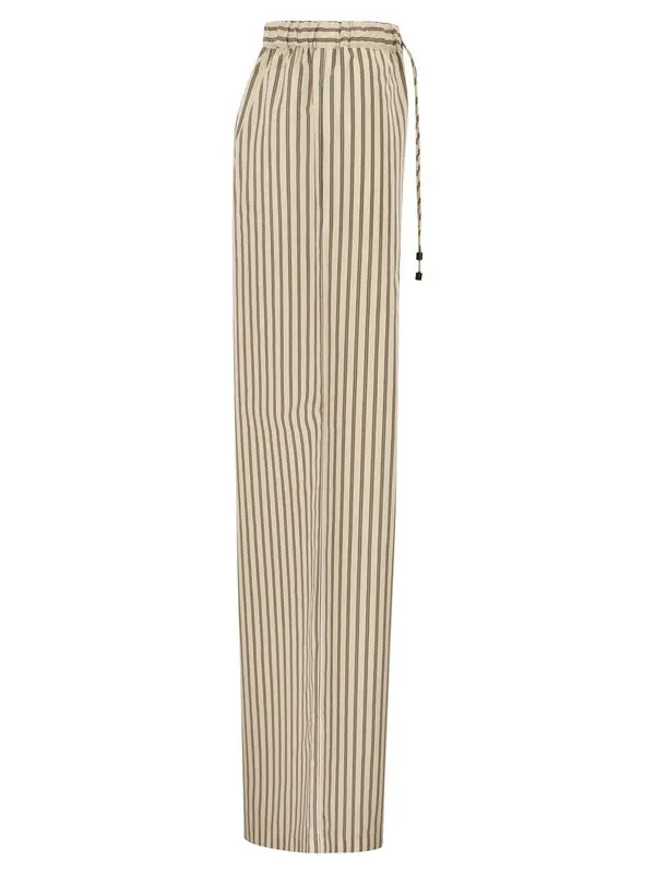 Max Mara Striped Cotton And Silk Canvas Wide-leg Trousers - Cream