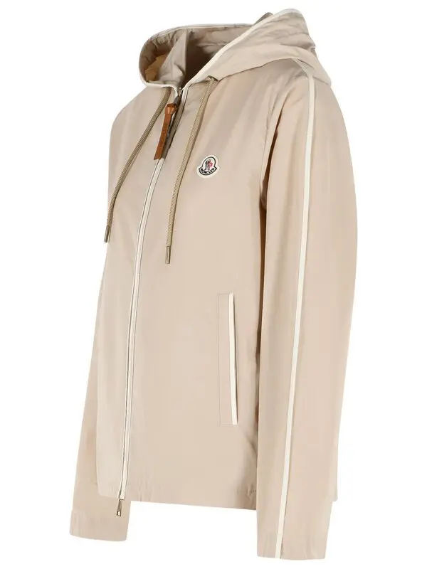 Moncler Sarracenia Hooded Jacket In Polyester And Cotton - Cream