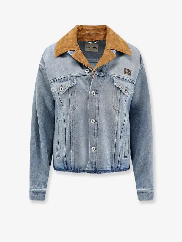 Miu Miu Denim Jacket With Suede Detail - Multicolor
