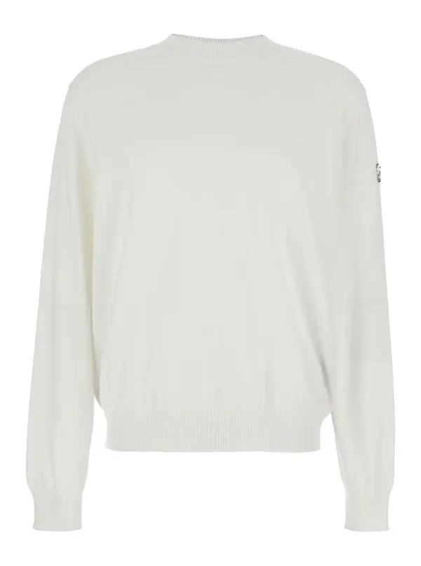 Moncler Crewneck Sweater With Logoed Motif With Car Print And Logo Patch In Cotton - Multicolor