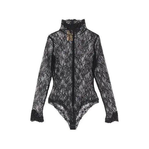 Valentino Garavani Floral Lace High Neck Long Sleeve Top - Black
